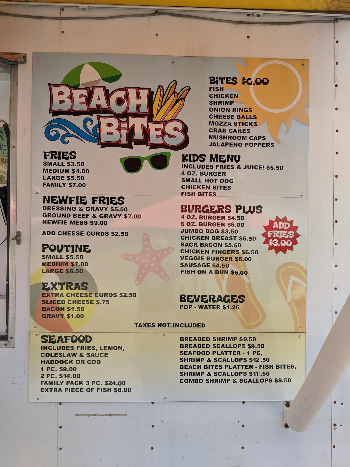 Menu at Beach Bites restaurant, Fort Erie