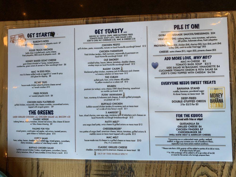 Menu at MELT restaurant, Huntsville