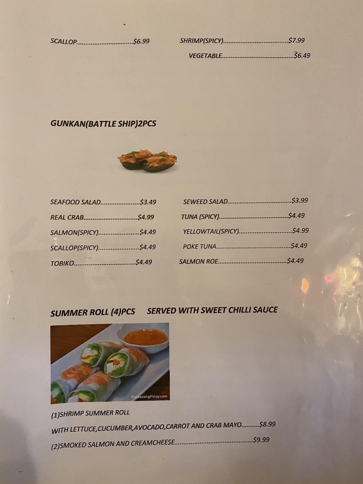 Menu at Mighty Sushi restaurant, Pāhoa