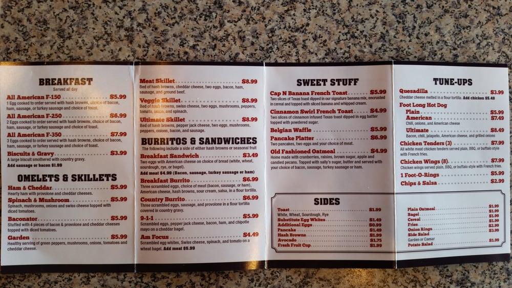 Menu at Mustang Sally's Diner cafe, Henderson