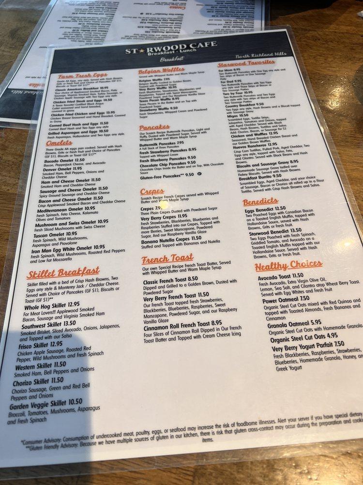 Menu at Starwood Cafe, North Richland Hills
