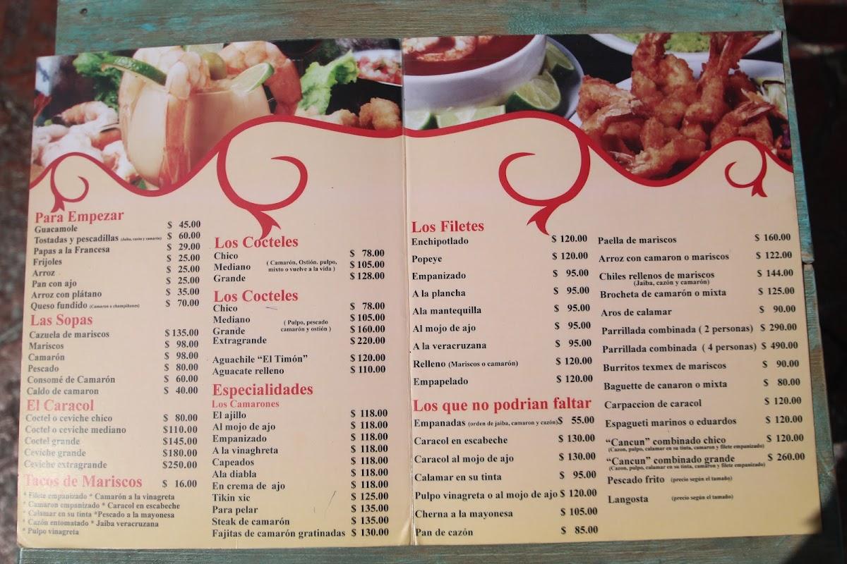 Carta del restaurante El Timón del Cancún | Avenida Chichén Itzá ...
