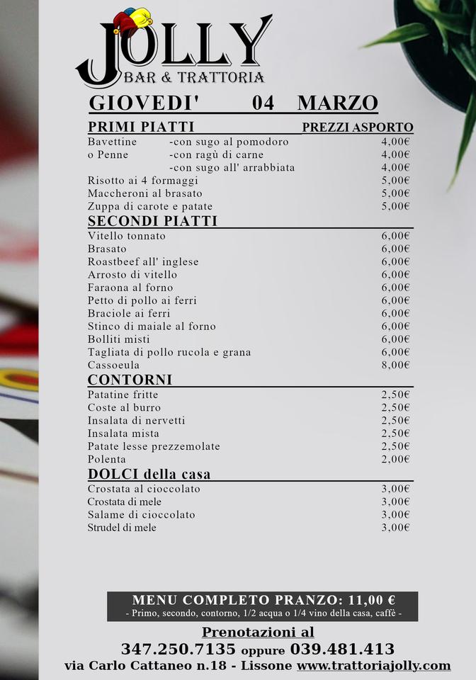 Menu da Bar Trattoria Jolly, Lissone