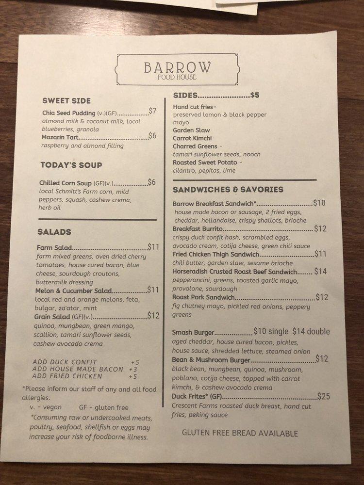 Menu at Barrow Food House, Riverhead