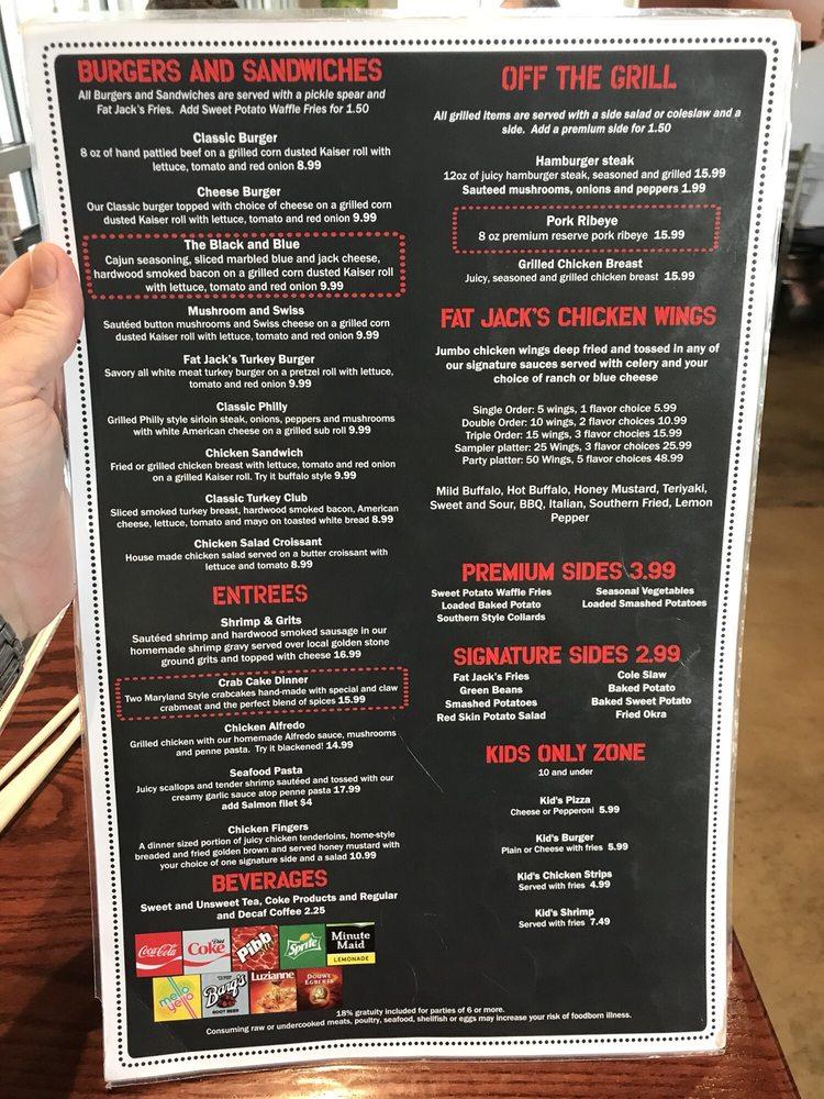 Menu at Fat Jack's pub & bar, Walterboro, Bells Hwy