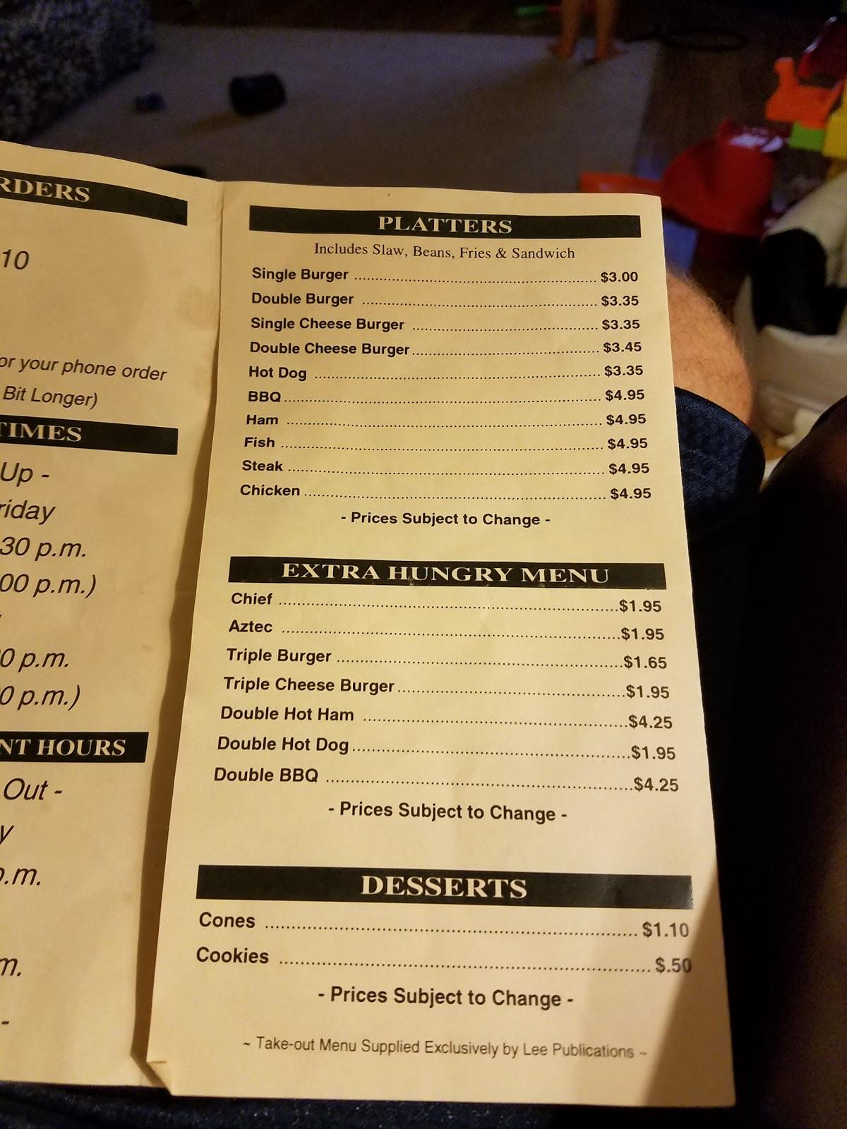 Menu at Nesler's Polar Whip restaurant, Energy