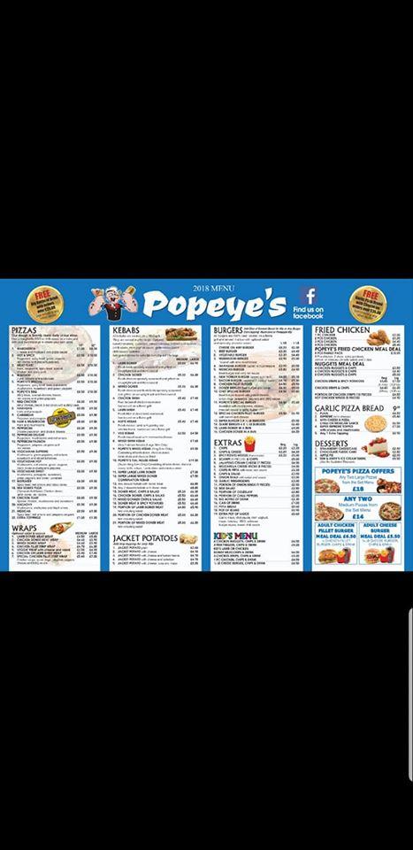 Menu at Popeye's fast food, Salisbury