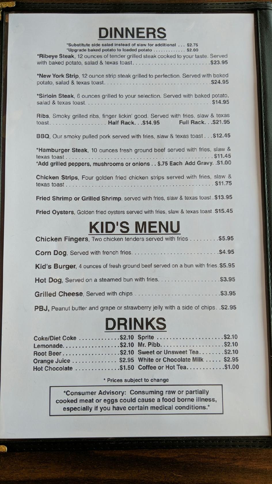 Menu at Sautee Trail Cafe, USA