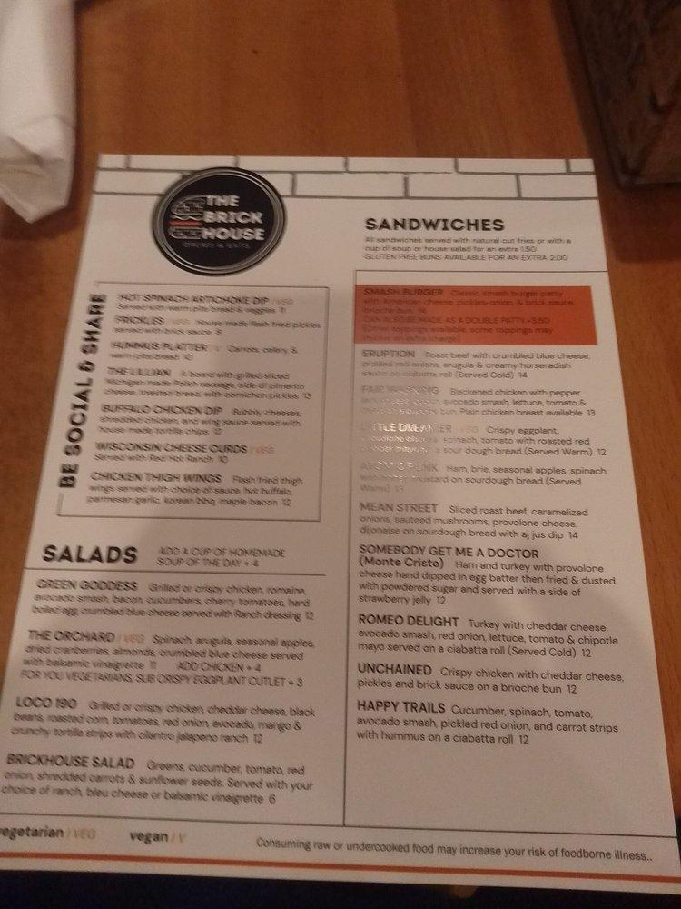 Menu at The Brick House restaurant, Benton Harbor