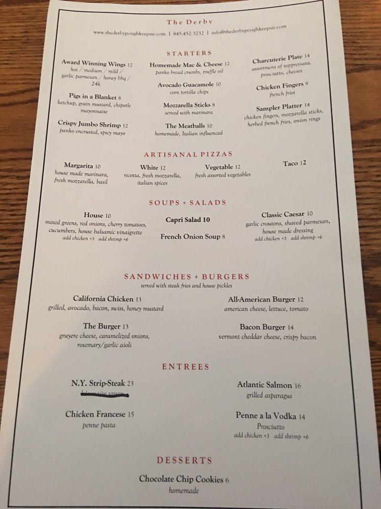 Menu at The Derby Poughkeepsie pub & bar, Poughkeepsie