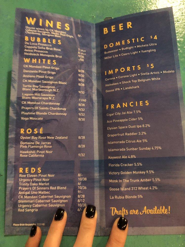 Menu at The Mar Bar, Tavernier