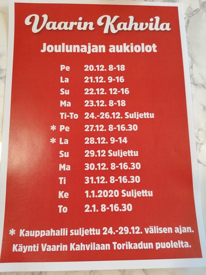 Menu at Vaarin Kahvila restaurant, Lahti