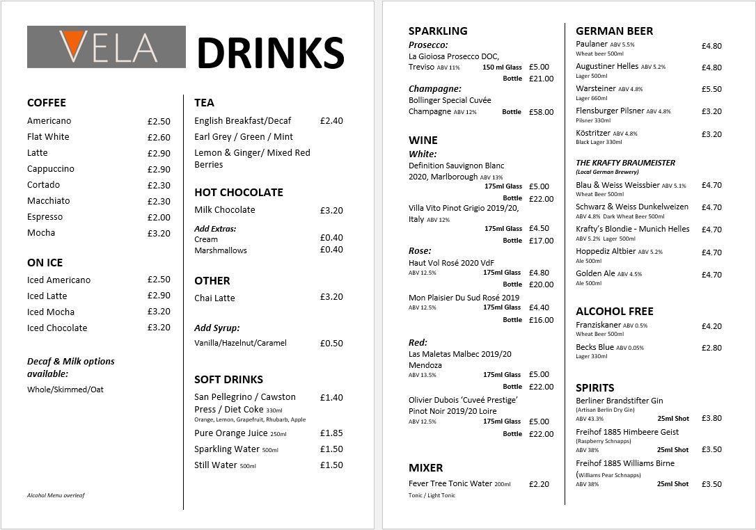 Menu at Vela Art Gallery & Cafe Bar, Saxmundham