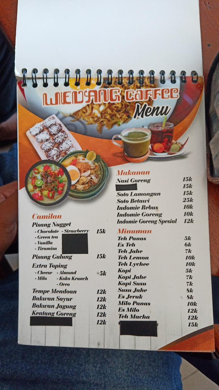 Menu at Wedang restaurant, Tarakan