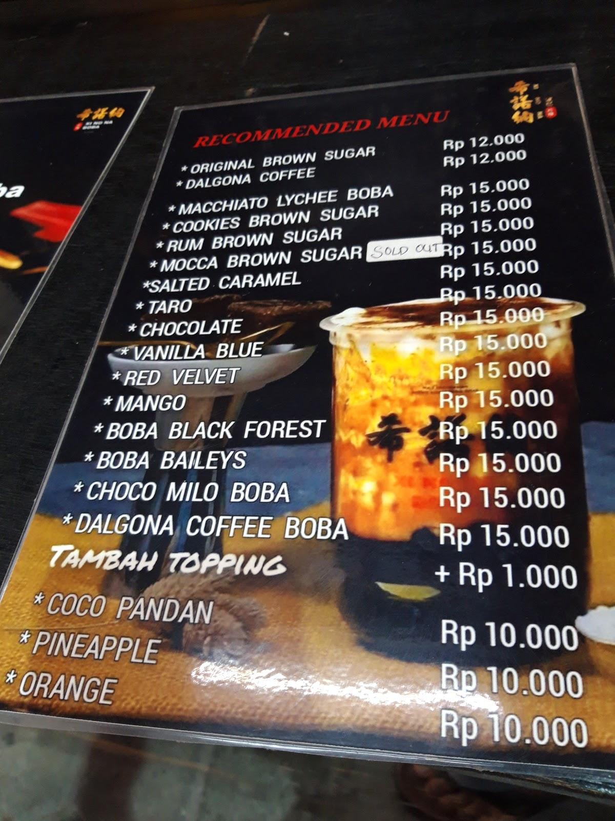 Menu at XI NO NA BOBA CABANG CEPU, Balun
