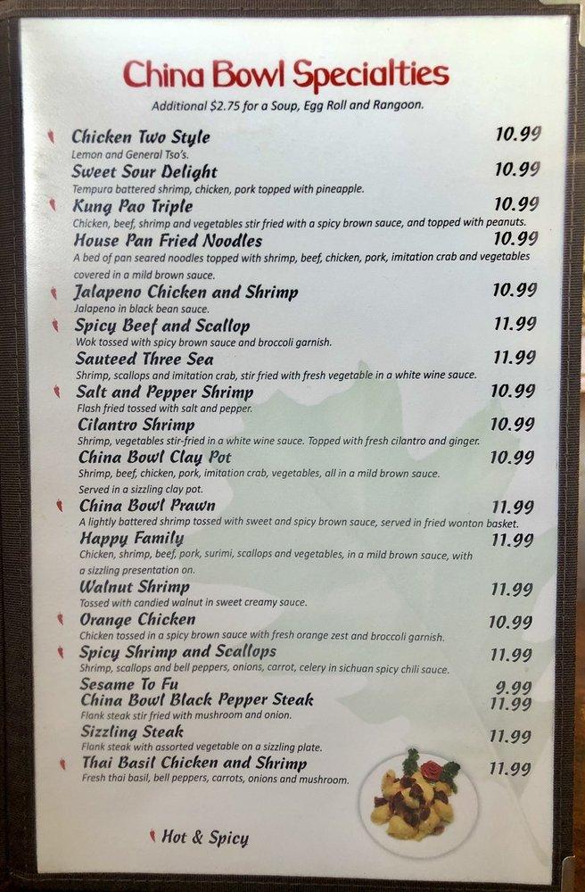 Menu at China Bowl restaurant, Boerne