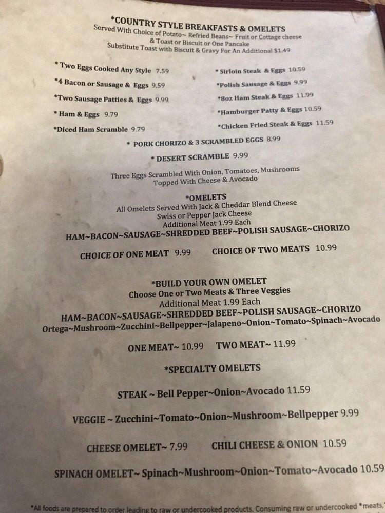 Menu at Coyote Cafe, Bullhead City