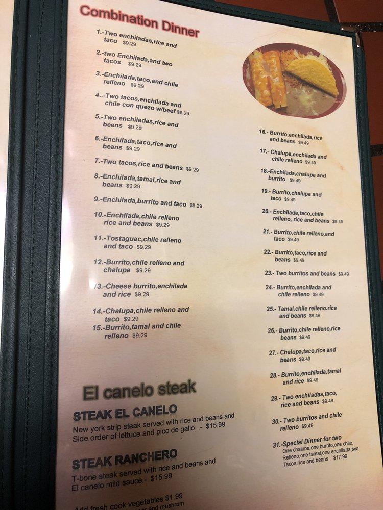Menu at El Canelo Mexican Restaurant, Erie, Peach St