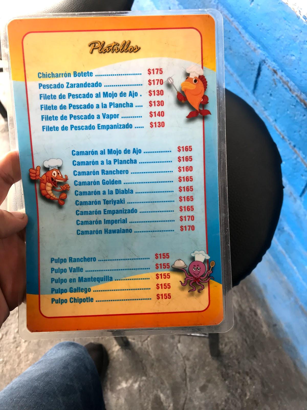 Menu at GOLDEN FISH restaurant, Mexicali