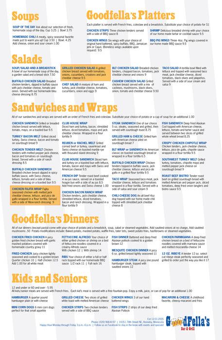 Menu at Goodfella's Bar & Grill, Foley