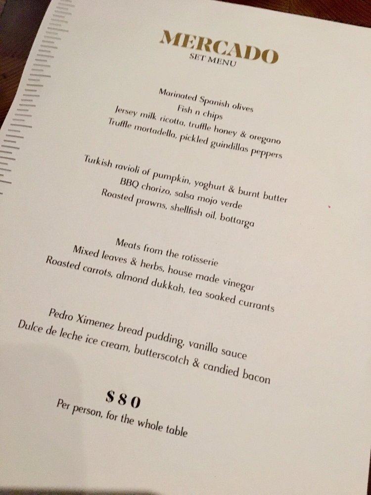 Menu at Mercado restaurant, Sydney