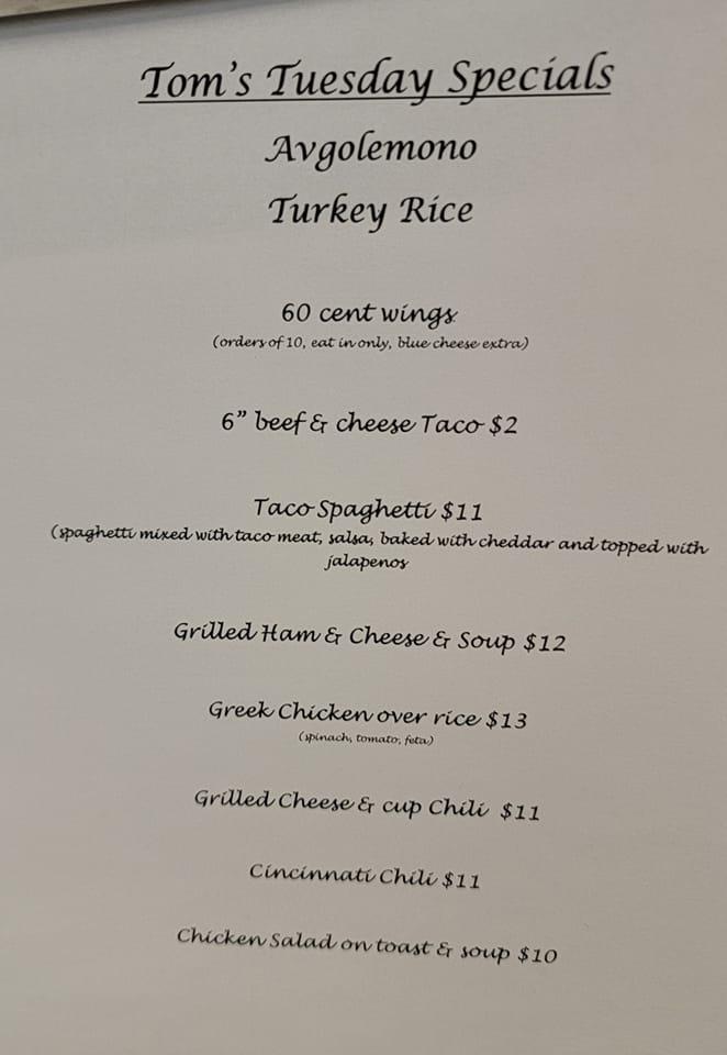 Menu at Tom's Family Restaurant, Irving, 935 Allegany Rd