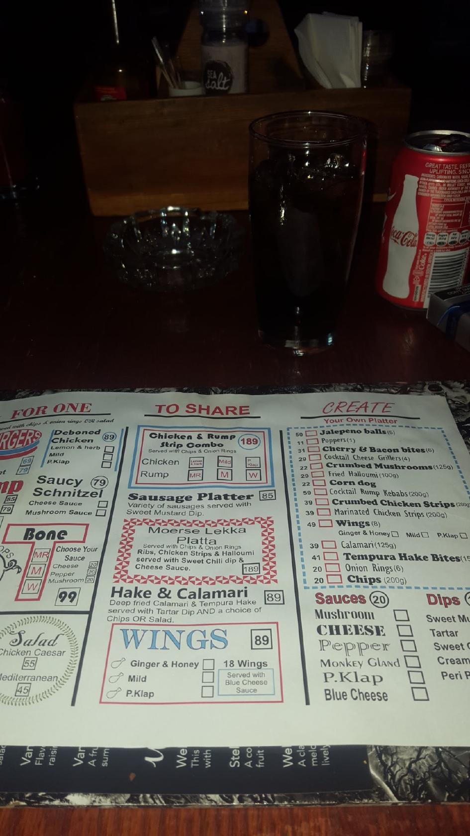 Menu at At The Office Bar - Heuwelsig, Bloemfontein