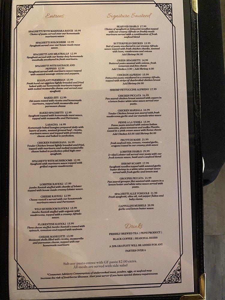Menu at Basilico Greenville pizzeria, Greenville