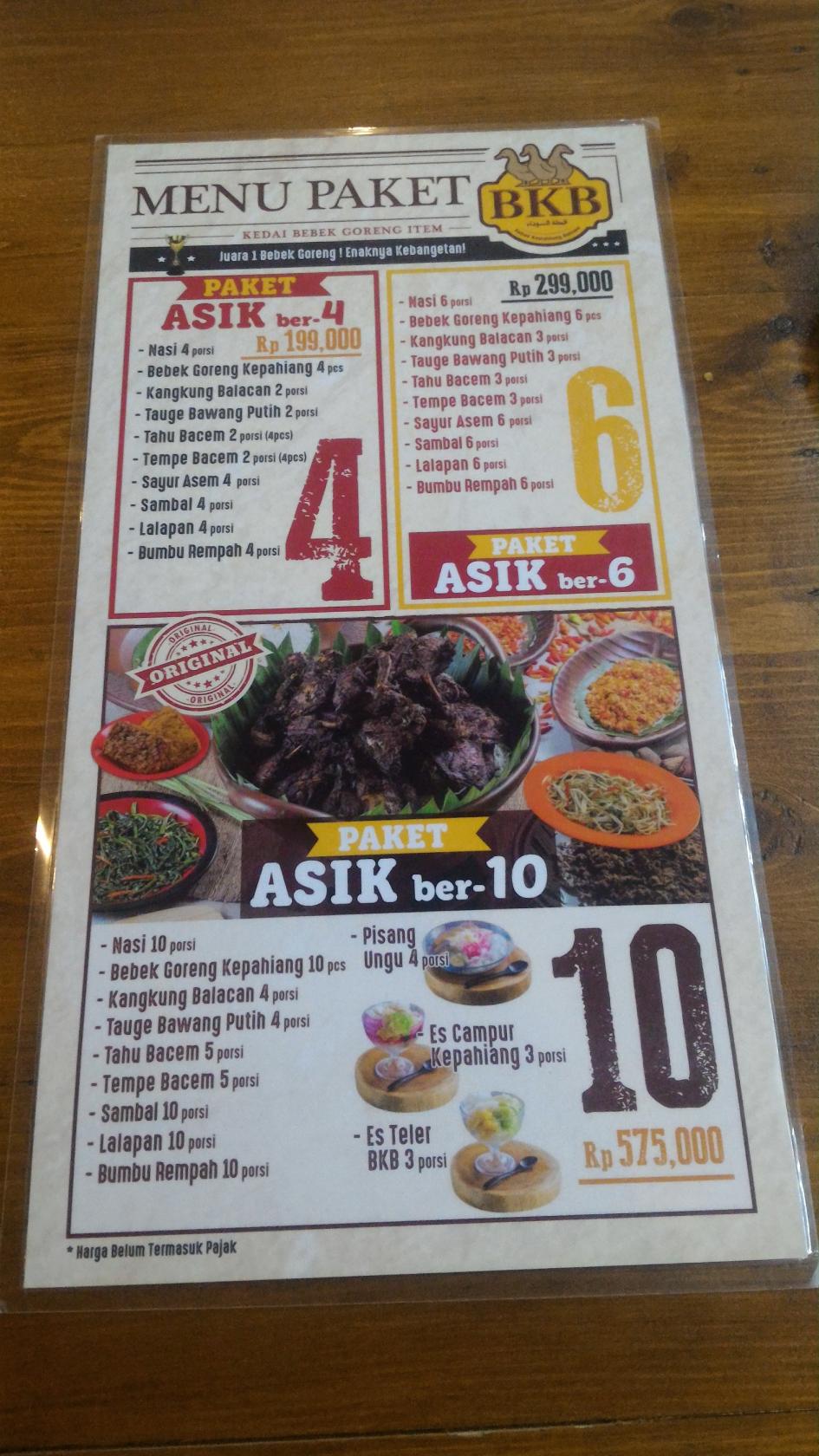 Menu at Bebek Kepahiang Babase Benhil (BKB) restaurant, Jakarta, 13