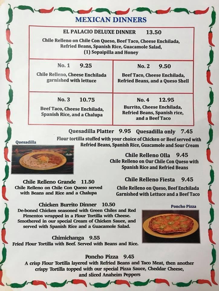 Menu at El Palacio Mexican Restaurant, Duncan