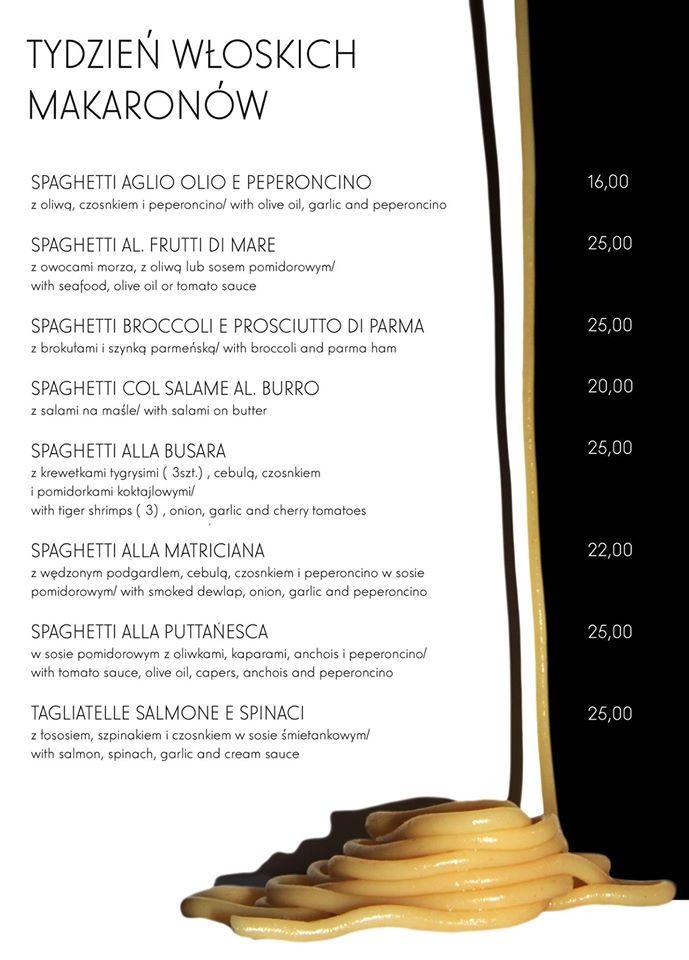 Menu at Finestra restaurant, Łódź