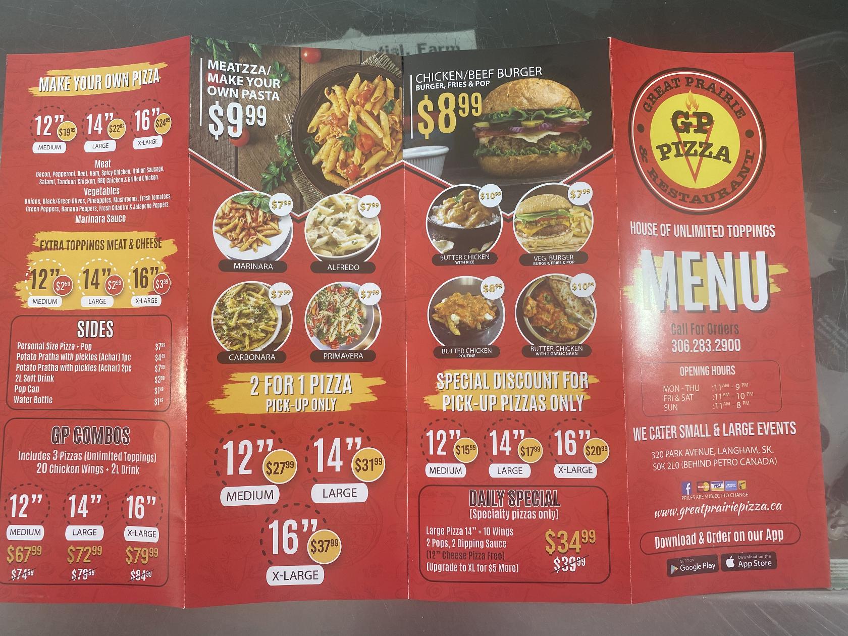 Menu at Great Prairie Pizza & Restaurant, Langham, 320 Park Ave