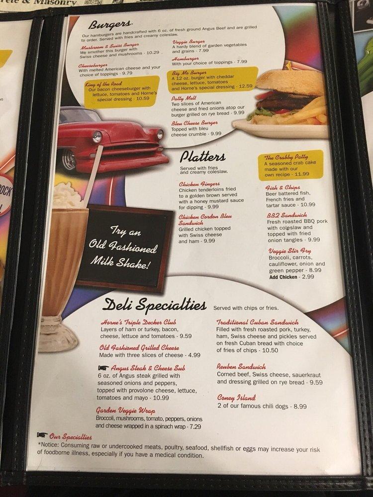 Menu at Horne's restaurant, Port Royal