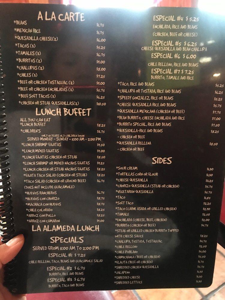Menu at La Alameda restaurant, Huntsville, 311 Jordan Ln NW