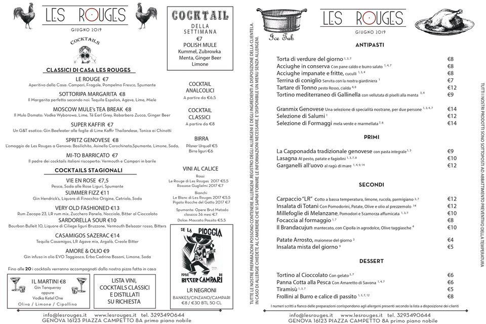 Menu da Les Rouges Cucina & Cocktails ristorante, Genova