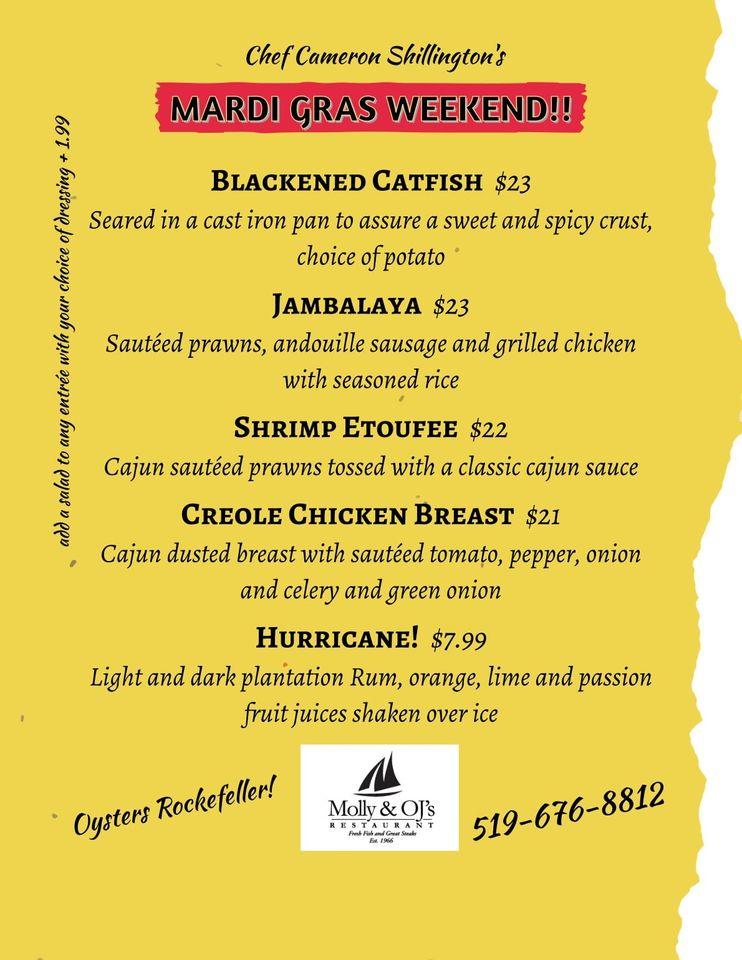 Menu at Molly & OJ's Restaurant, Erieau