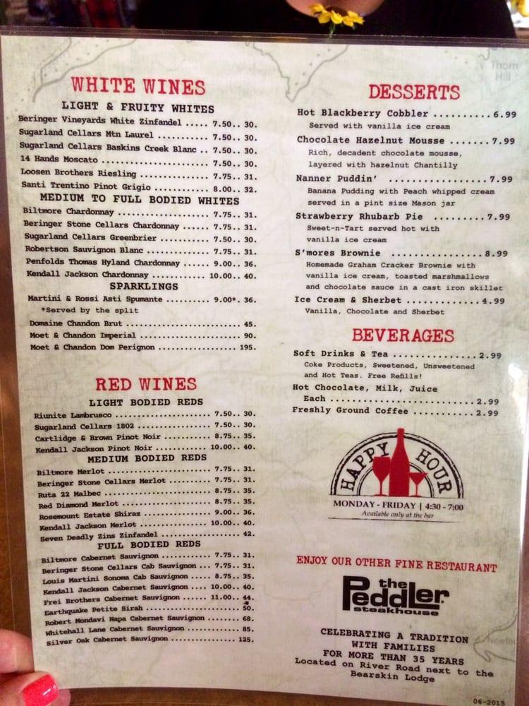 Menu at The Park Grill steakhouse, Gatlinburg, Parkway