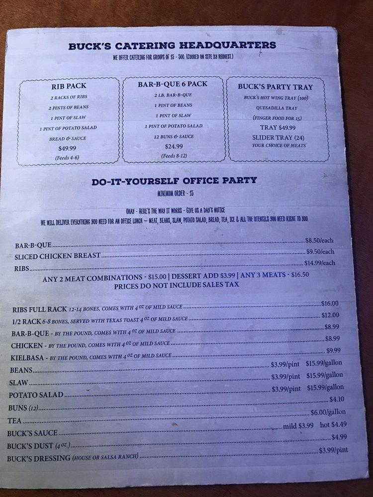 Menu at Bucks Bar, Corinth