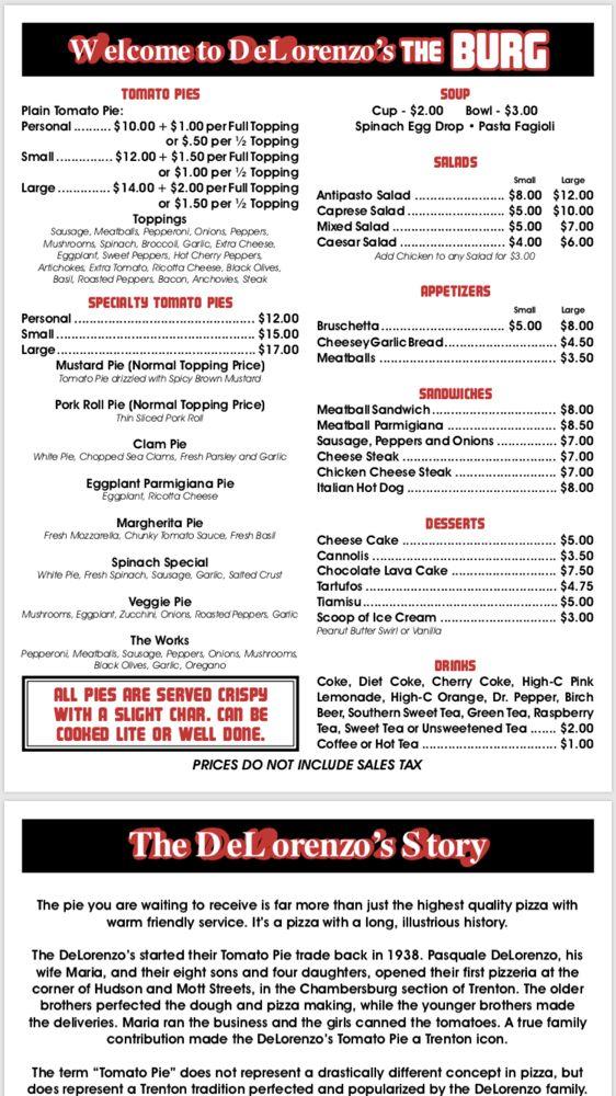 Menu at DeLorenzo's The Burg Pizza pizzeria, Levittown
