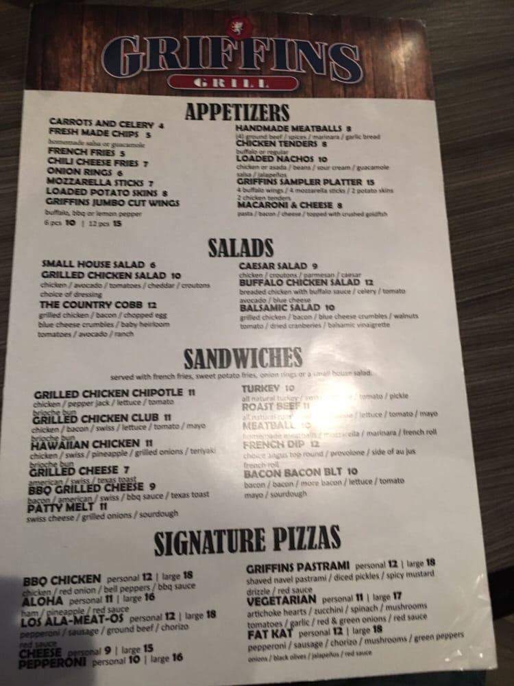 Menu at Griffins Grill pub & bar, Los Alamitos