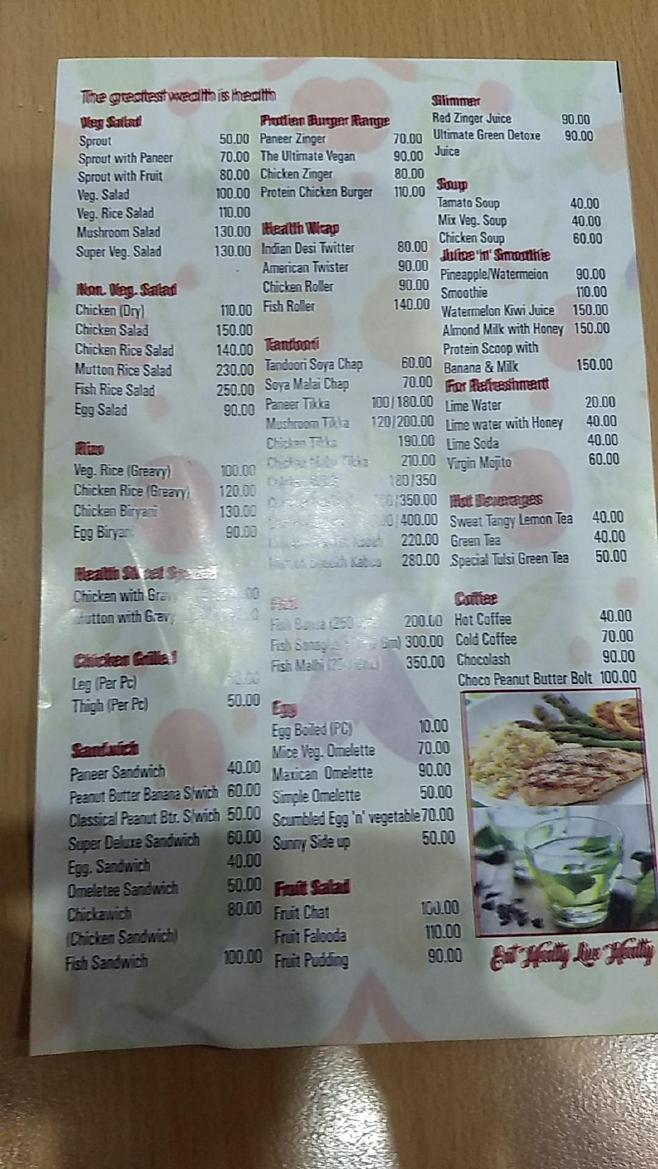 Menu at Health Street Cafe, Kurukshetra