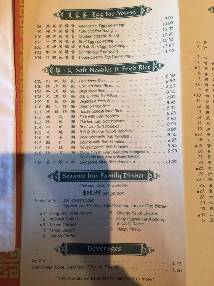 Menu at Sesame Garden restaurant, Camarillo
