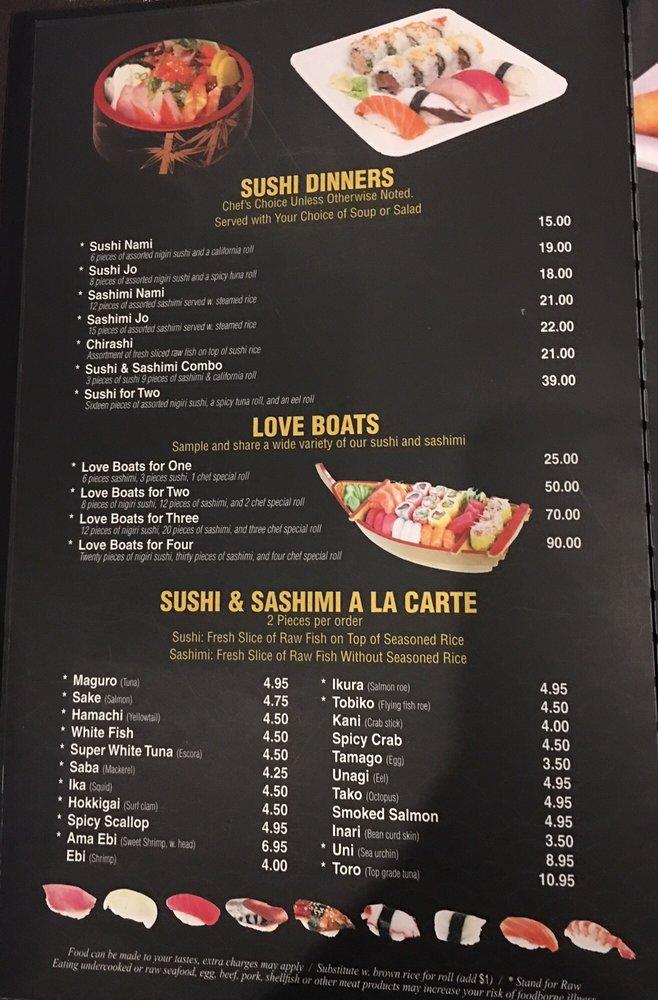 Menu at Atami Japan restaurant, North Huntingdon