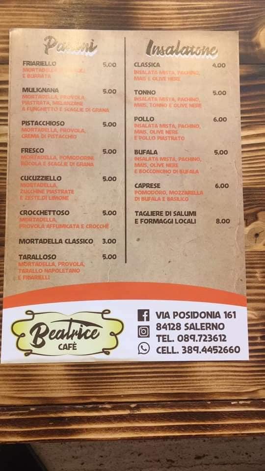 Menu at Beatrice Cafè pub & bar, Salerno, Via Posidonia
