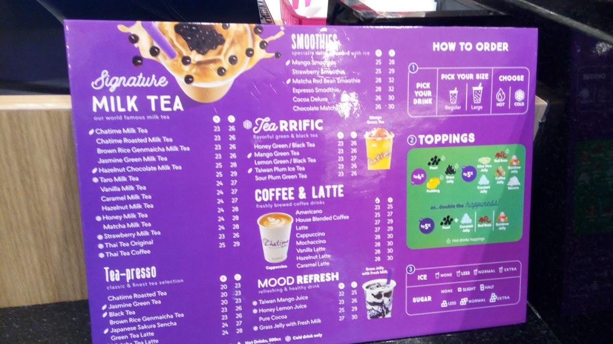 Menu at Chatime restaurant, Raya River