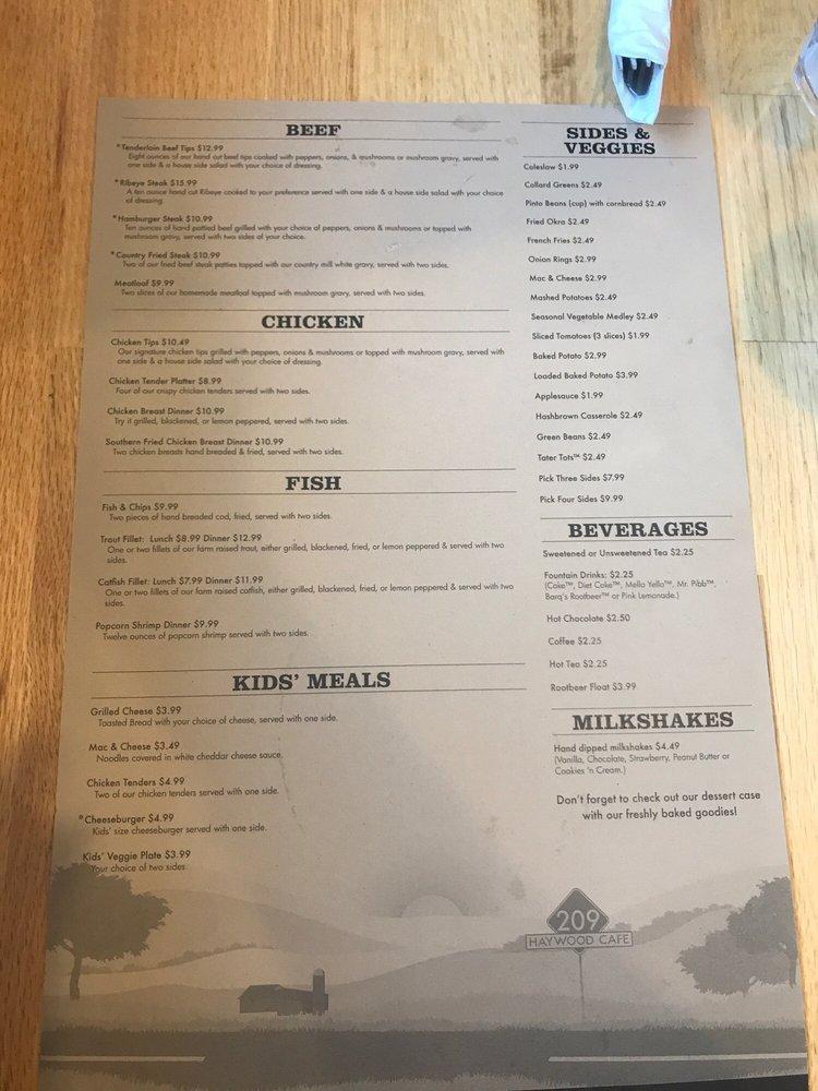 Menu at Haywood 209 Cafe, Waynesville