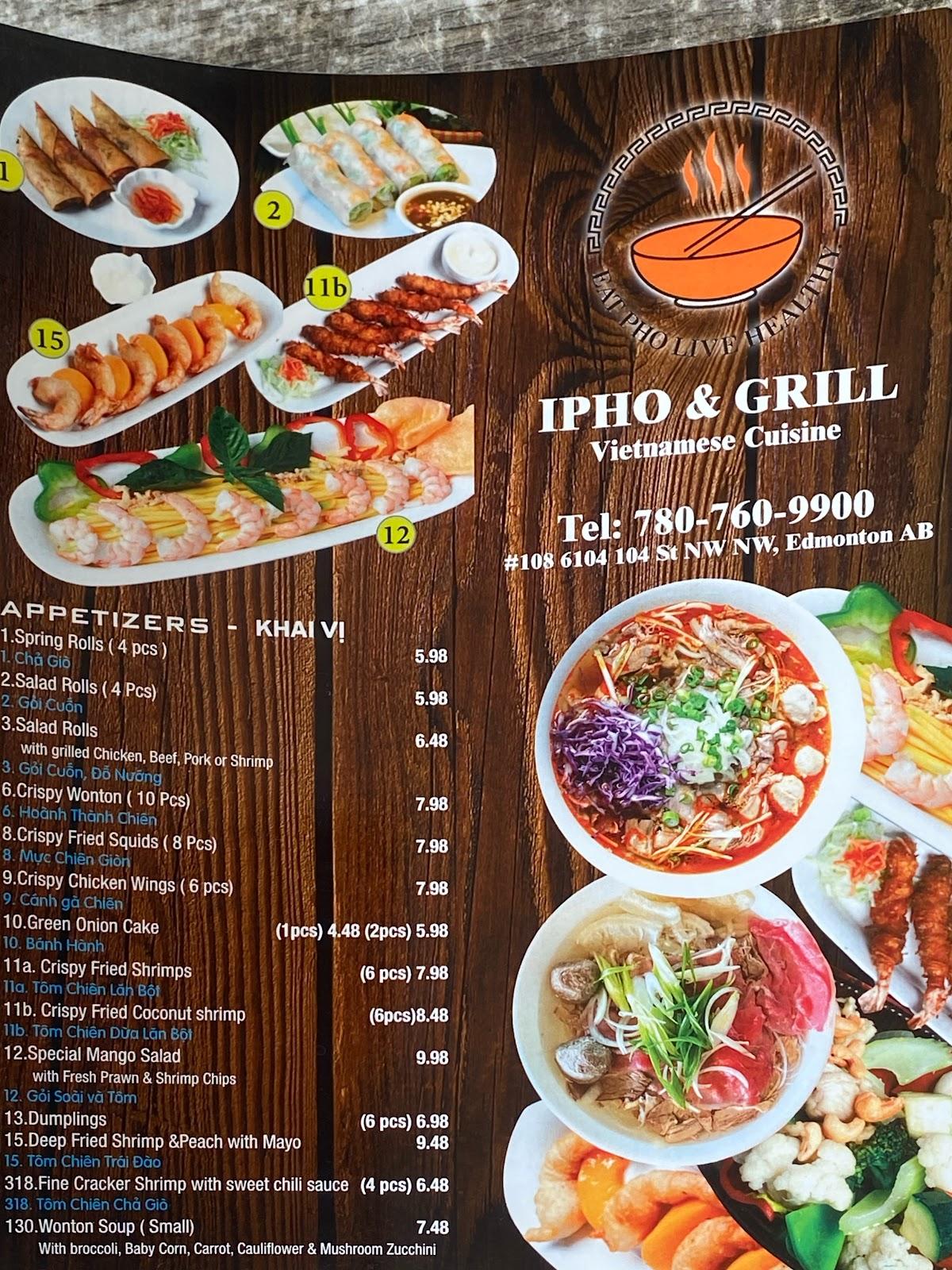Menu at IPho and Grill Vietnamese Cuisine restaurant, Edmonton