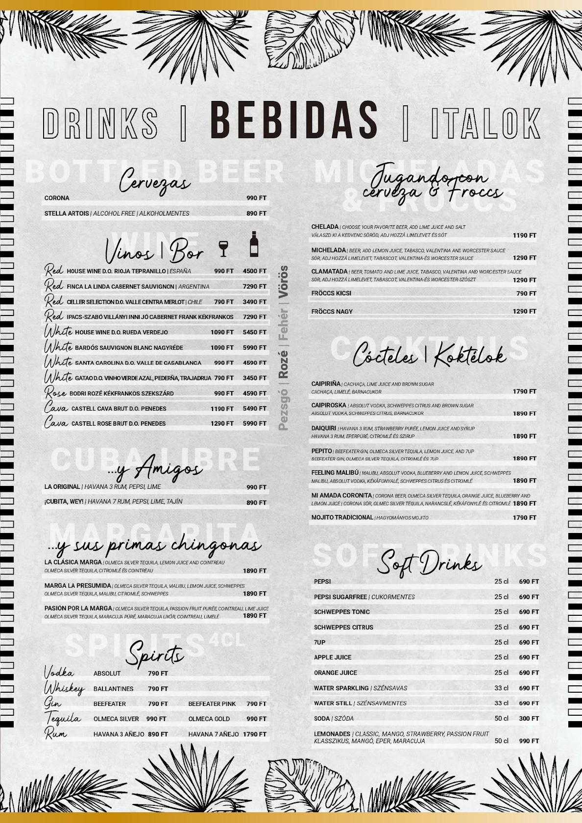 Menu at La Movida Bar & Restaurant, Budapest