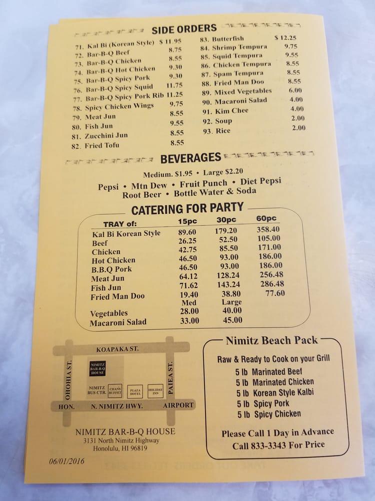 Menu at Nimitz Bar-Bq House, Honolulu