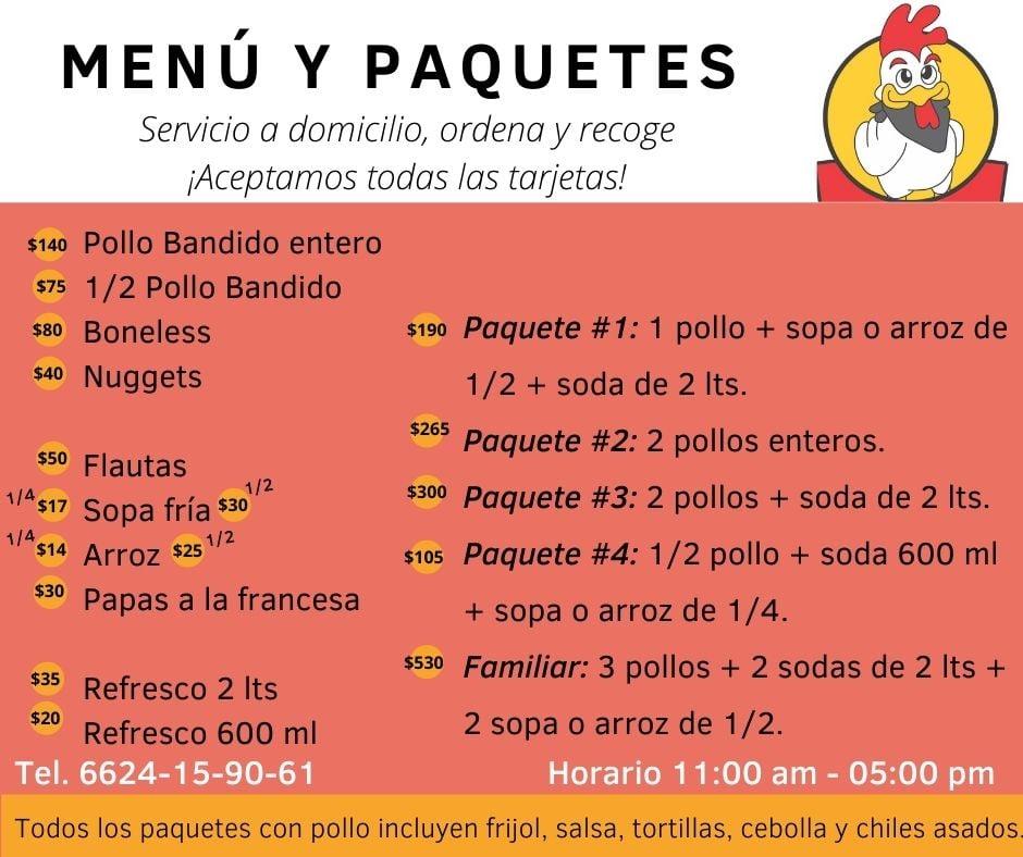 Menu at POLLO BANDIDO restaurant, Hermosillo
